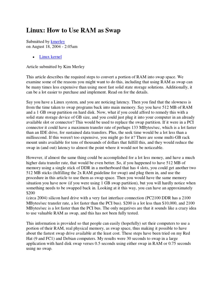 Ram As Swap Space | PDF | Random Access Memory | Solid State Drive