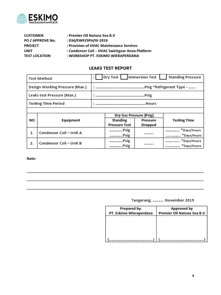 Form Result Leaks Test Condenser | PDF
