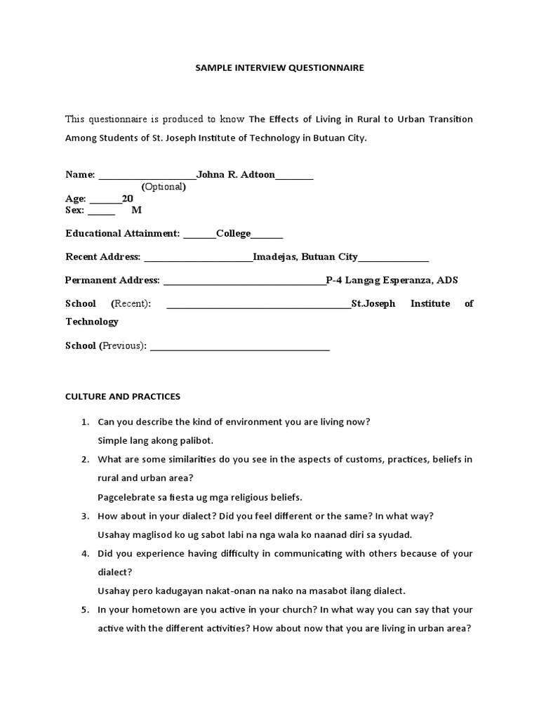 Answered Questionnaire | PDF | Cognition | Psychological Concepts