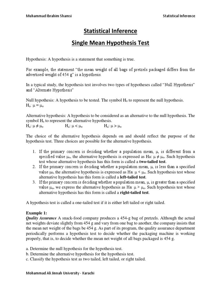 HO5 Hypothesis Test (Single Mean) PDF | PDF | Type I And Type Ii Errors ...