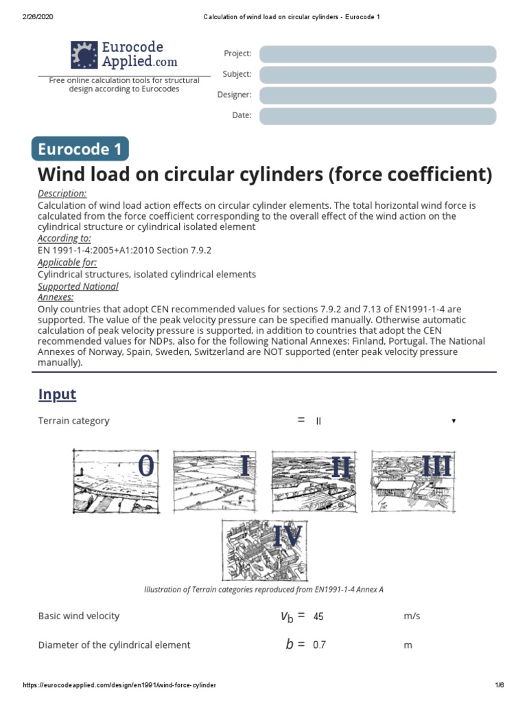 Calculation of Wind Load On Circular Cylinders - Eurocode 1 | PDF ...