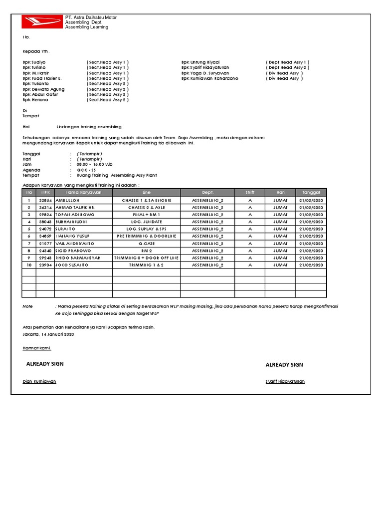 Undangan Training Assembling 2020 | PDF
