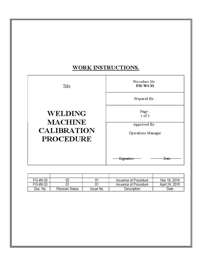 Welding Machine Calibration Procedure | PDF | Calibration | Welding