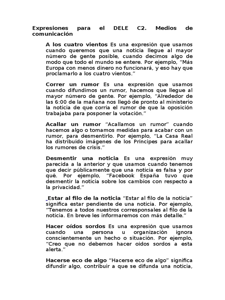 Expresiones para El DELE C2 | PDF