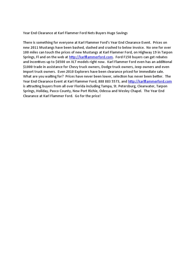 Karl Flammer Tampa Ford Year End Clearance | PDF