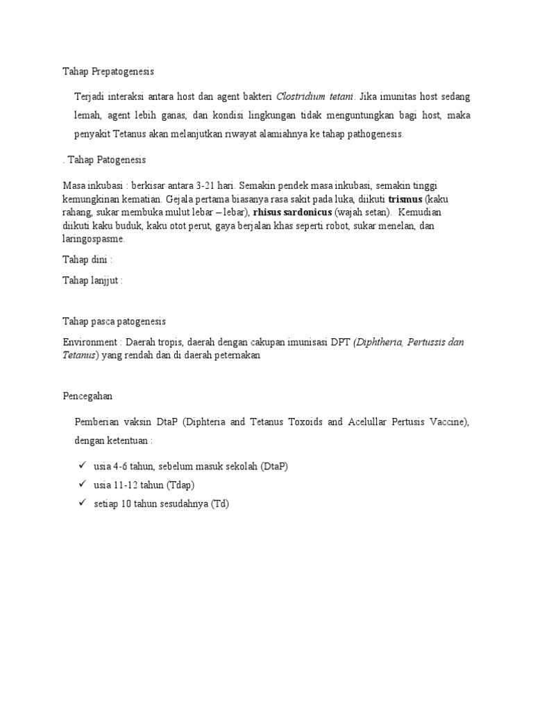 Tahap Prepatogenesis Tetanus | PDF