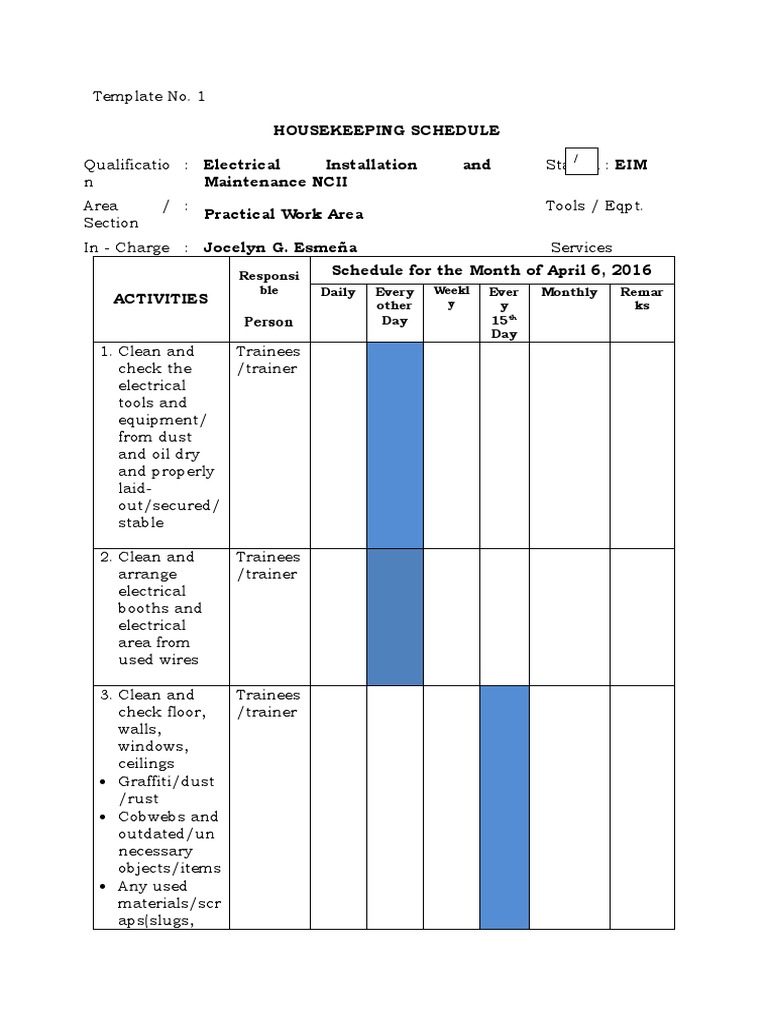 Template No. 1 HOUSEKEEPING SCHEDULE TEMPLATE | PDF | Building ...