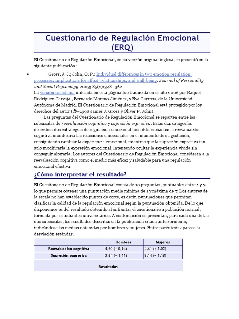 MANUAL Cuestionario de Regulación Emocional | PDF | Las emociones ...