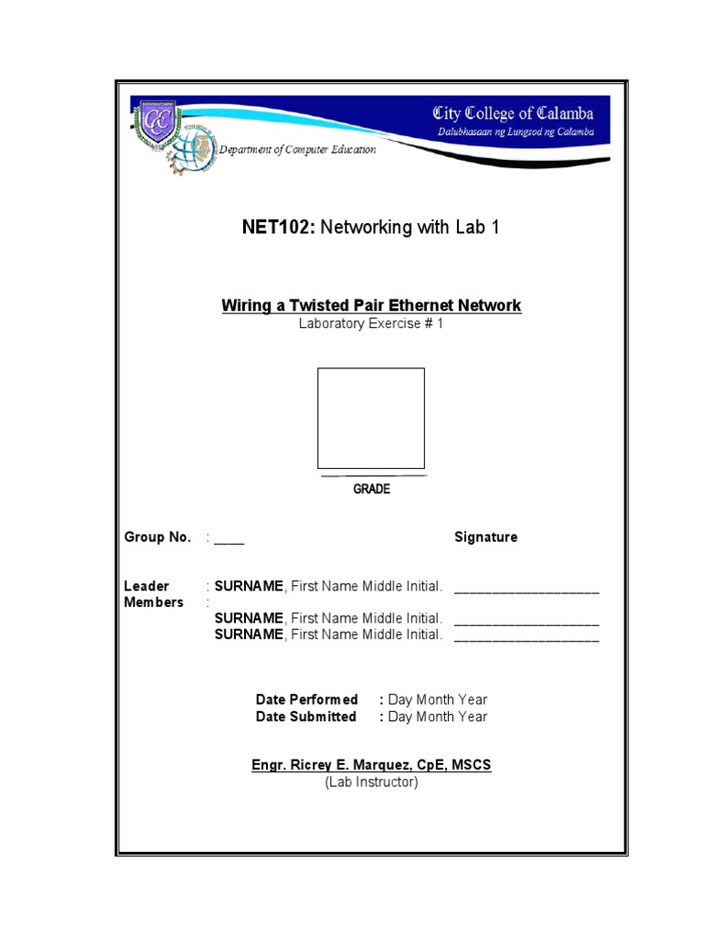 Net102 Lab Experiment 1 Wiring A Twisted Pair Ethernet Network Pdf