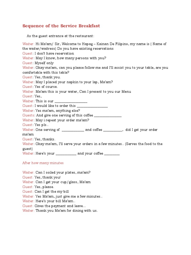 Sequence of The Service Breakfast | PDF
