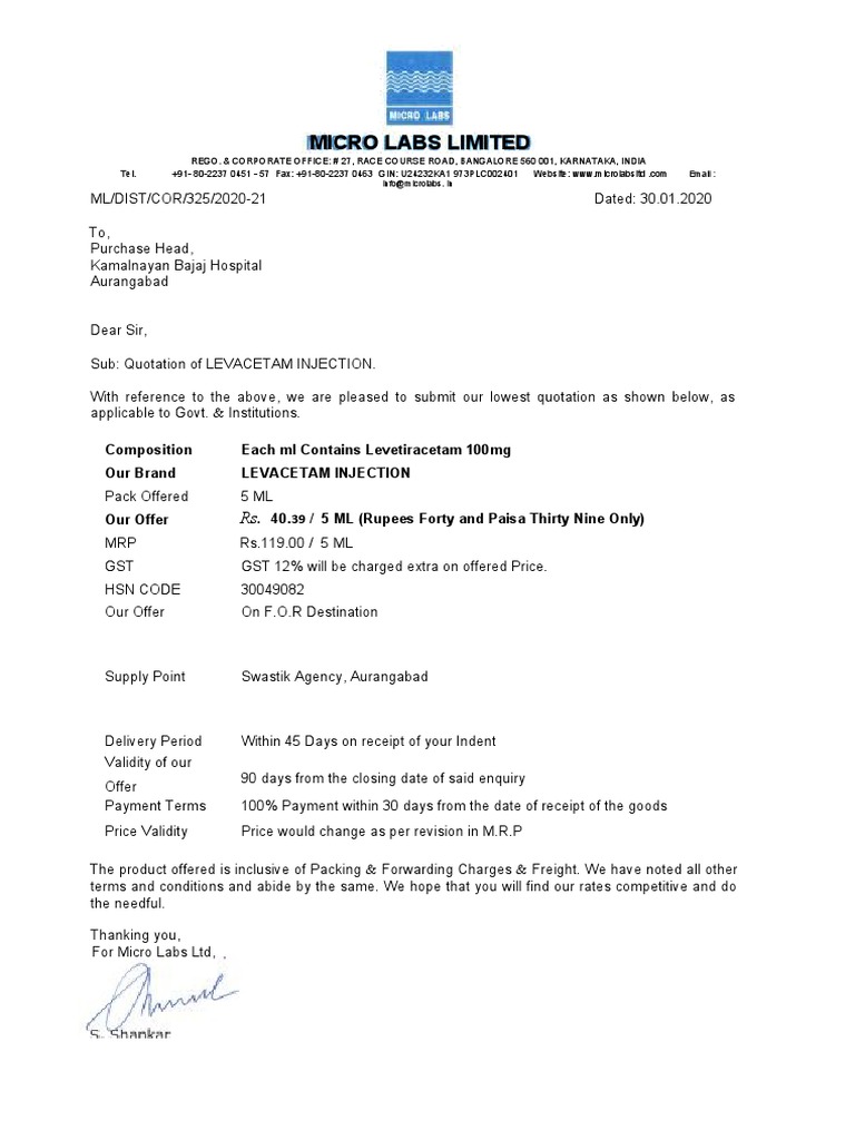 Levacetam Injection Quotation | PDF