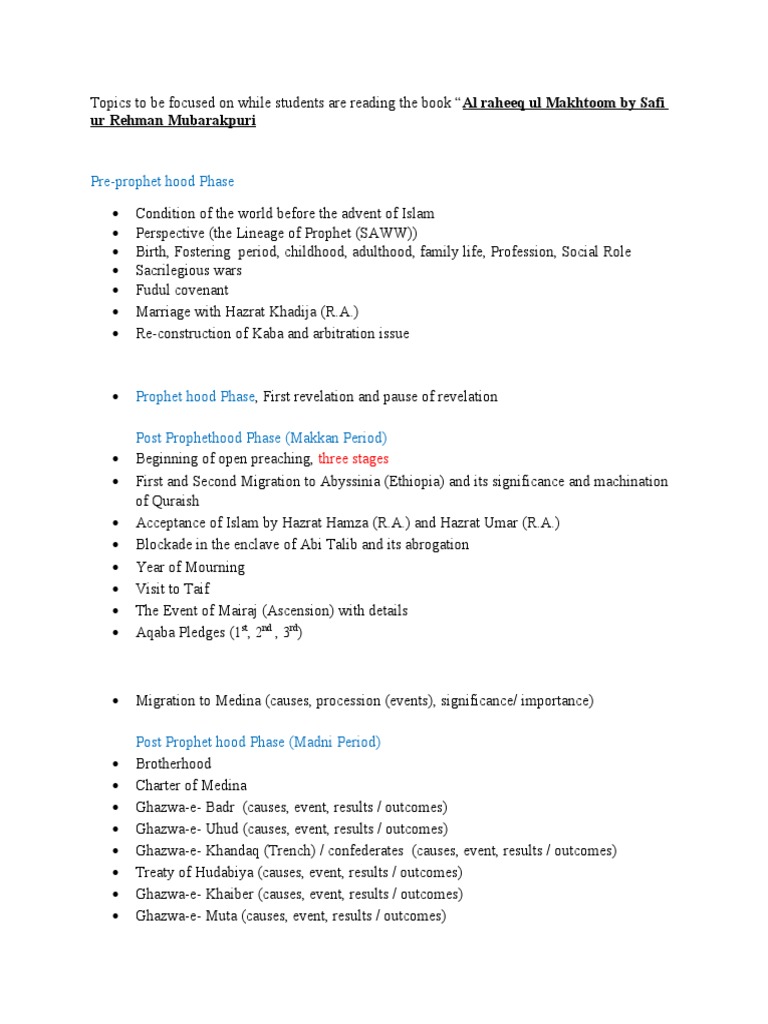 Topics From Seerah Biography - Assignment 1 | PDF | Religion & Spirituality