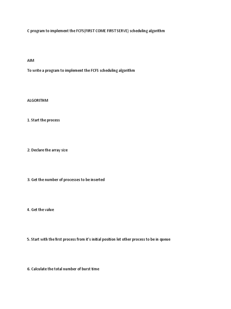Implementing The First Come First Serve Fcfs Scheduling Algorithm In C Pdf Scheduling