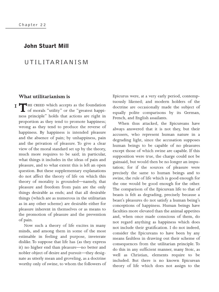 Utilitarianism by John Stuart Mill From George Sher's Essential Readings in Moral Theory | PDF ...