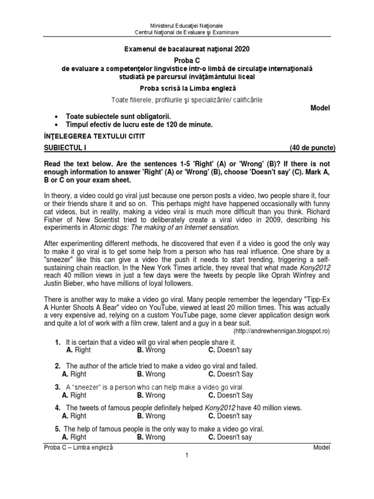 C Engleza Scris Model Subiect PDF | PDF | Global Warming | Physical Geography