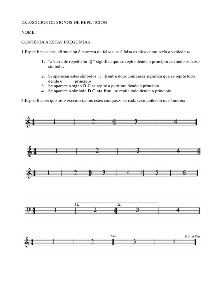Exercicios de Signos de Repetición