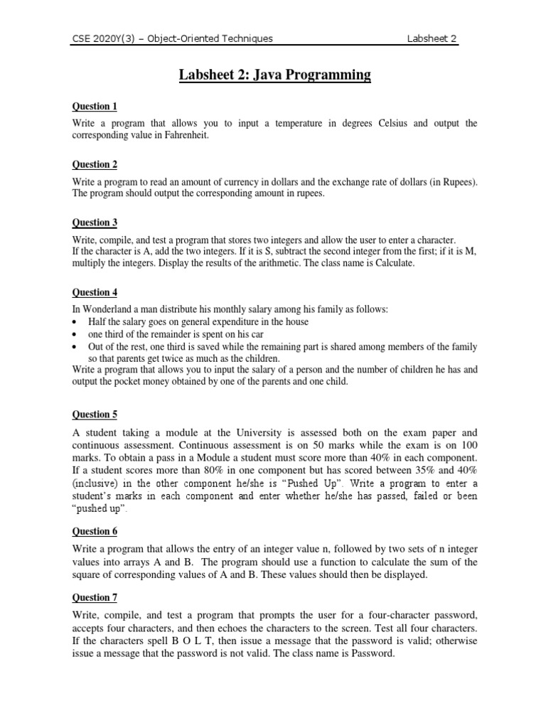 Labsheet 2 Java Programming Pdf String Computer Science