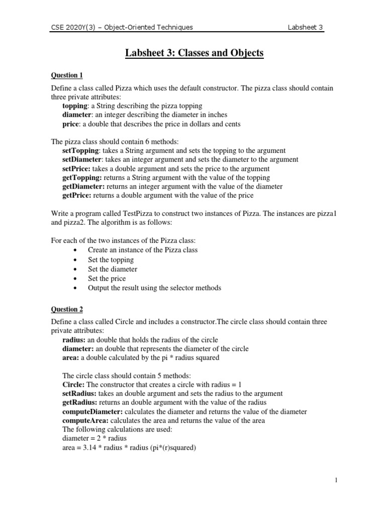 Labsheet - 3 - Classes - and - Objects | PDF | Method (Computer ...