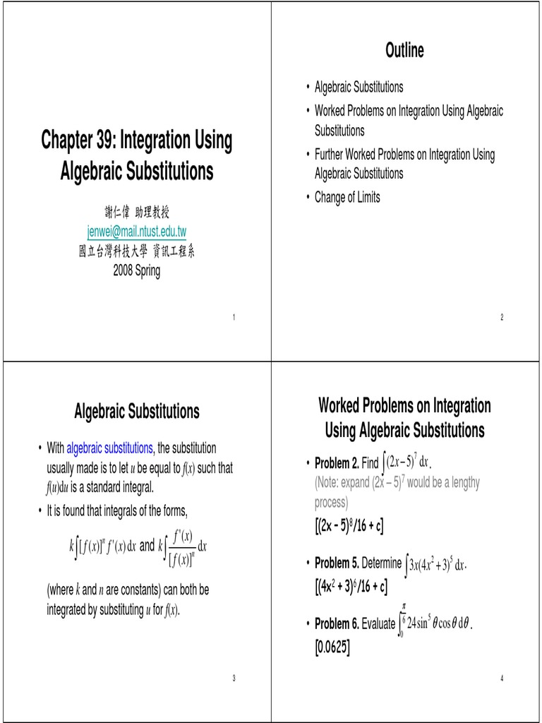 Integration with Algebraic Substitutions | PDF | Integral ...