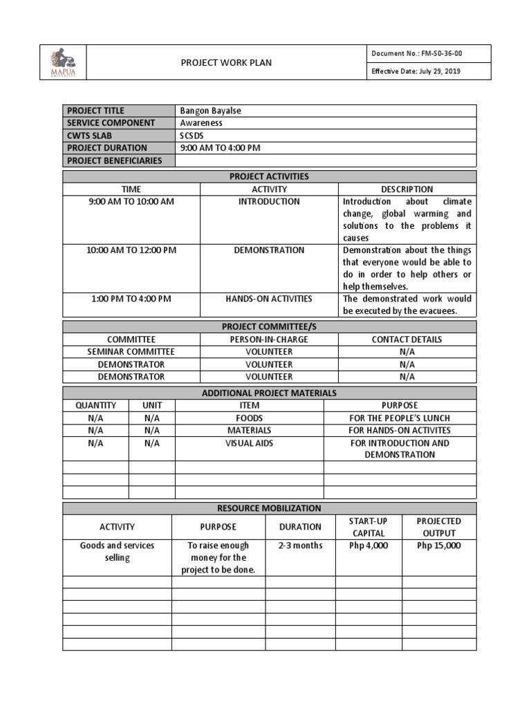 CWTS Project Work Plan: Bangon Bayalse | PDF | Public Sphere | Economies