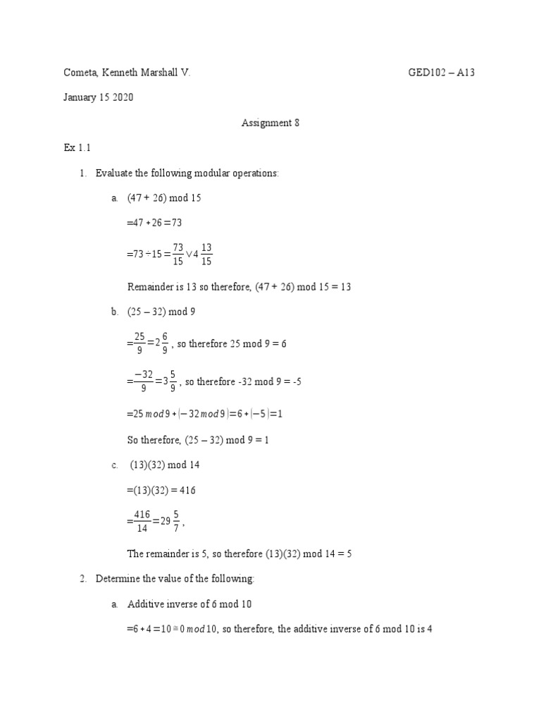 Modular Arithmetic and Binary Codes | PDF | International Standard Book ...