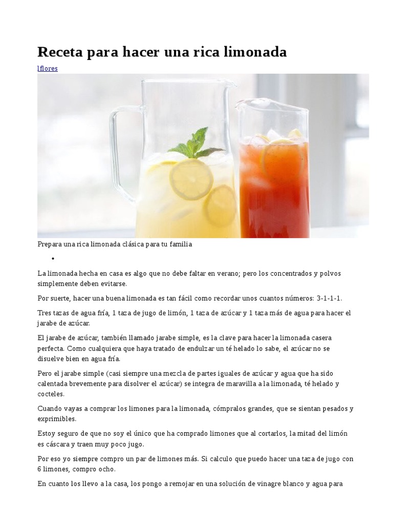 Cómo preparar una refrescante y clásica limonada casera | PDF ...