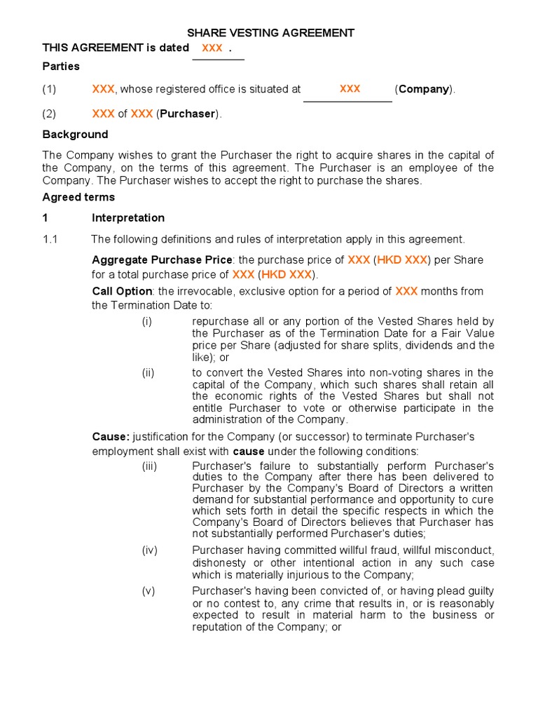 Share Vesting | PDF | Vesting | Stocks