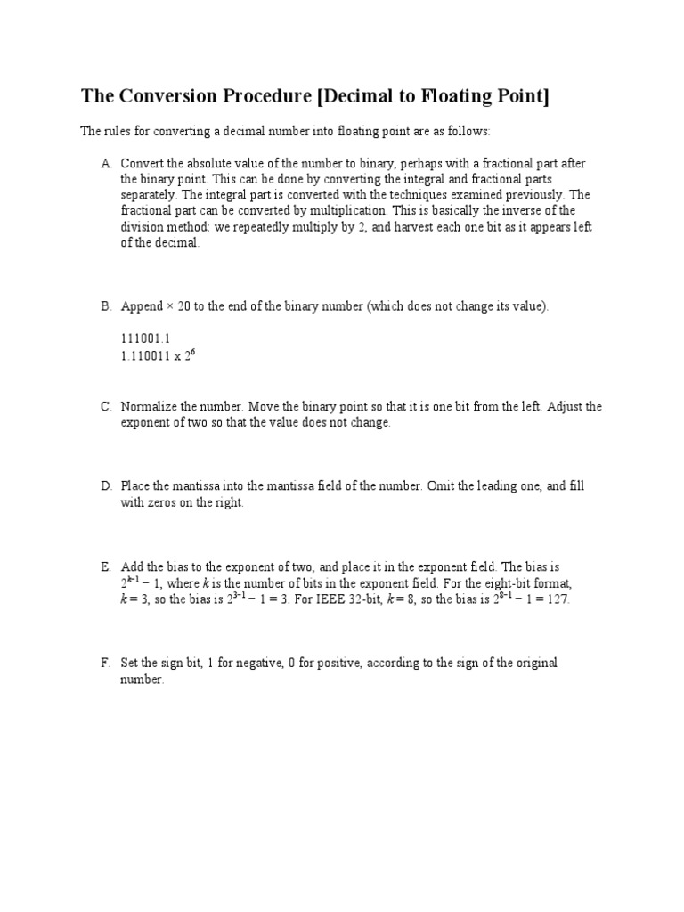 The Conversion Procedure (Decimal To Floating Point) | PDF | Decimal ...