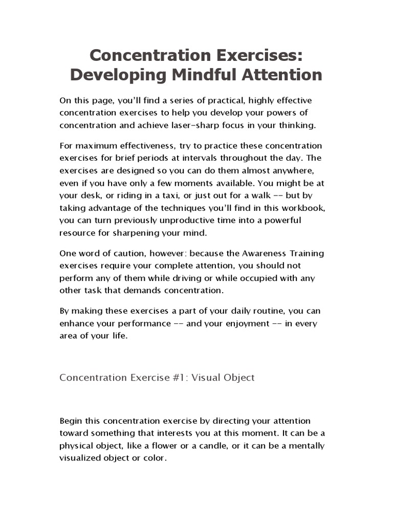 Concentration Exercises - Mental Awareness | PDF | Attention ...