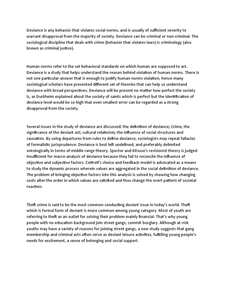 Deviance Is Any Behavior That Violates Social Norms | PDF | Deviance ...