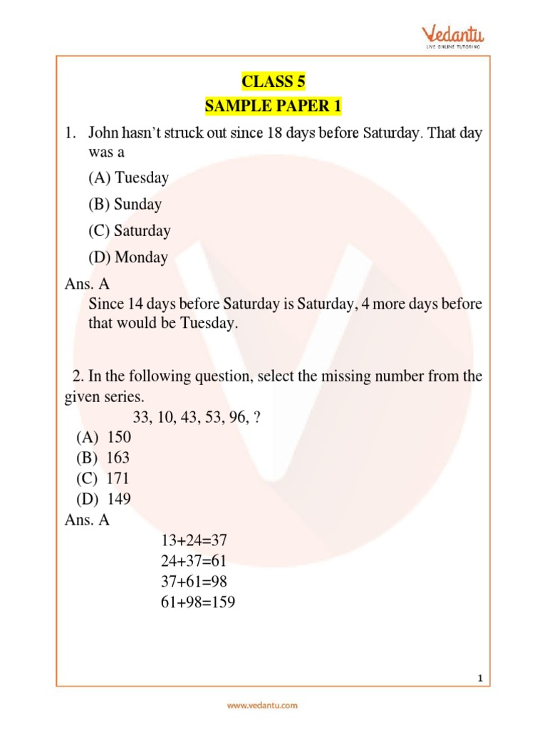 Class 5 Maths Olympiad Sample Paper | PDF | Teaching Mathematics