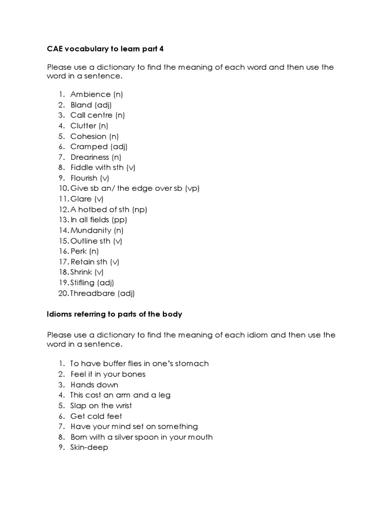 Cae Vocabulary Part 4 and Idioms 1 | PDF