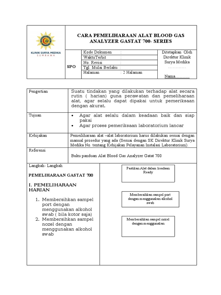 Cara Pemeliharaan Alat Blood Gas Analyzer Gastat 700 | PDF