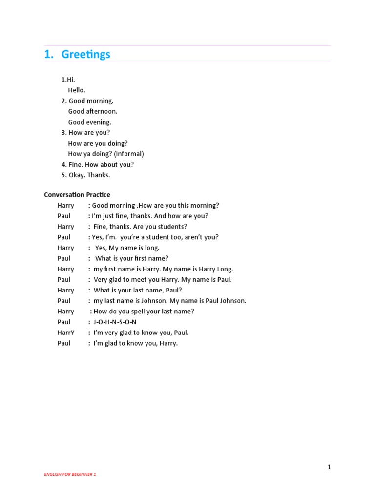 Conversational English for Beginners: Lessons in Greetings ...