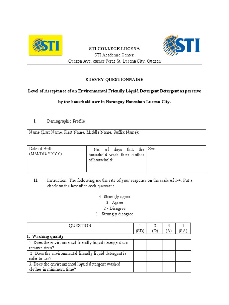 Survey on Eco-Friendly Liquid Detergent | PDF | Science & Mathematics
