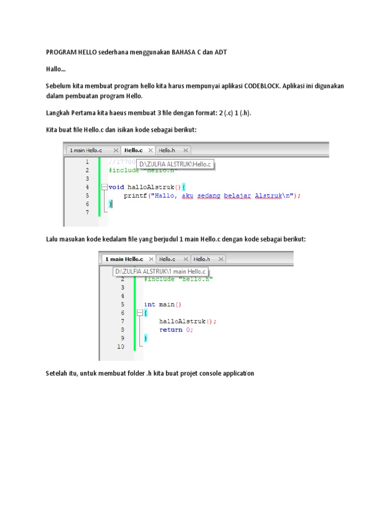 PROGRAM HELLO Sederhana Menggunakan BAHASA C Dan ADT | PDF