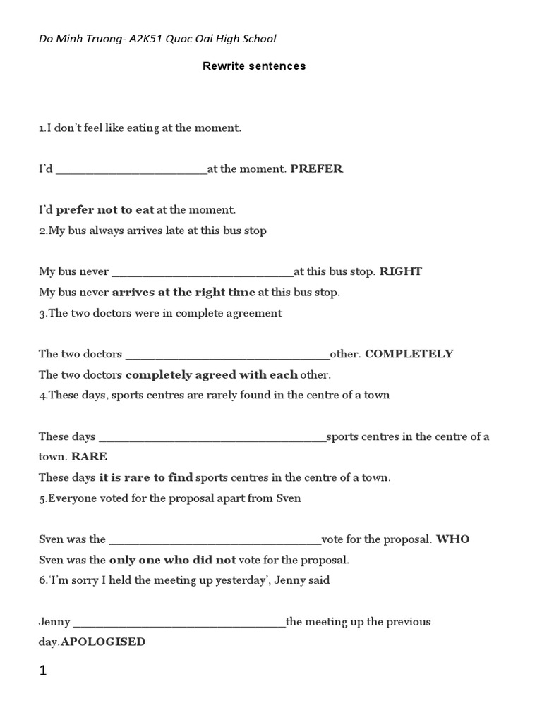 Rewrite Sentences | PDF