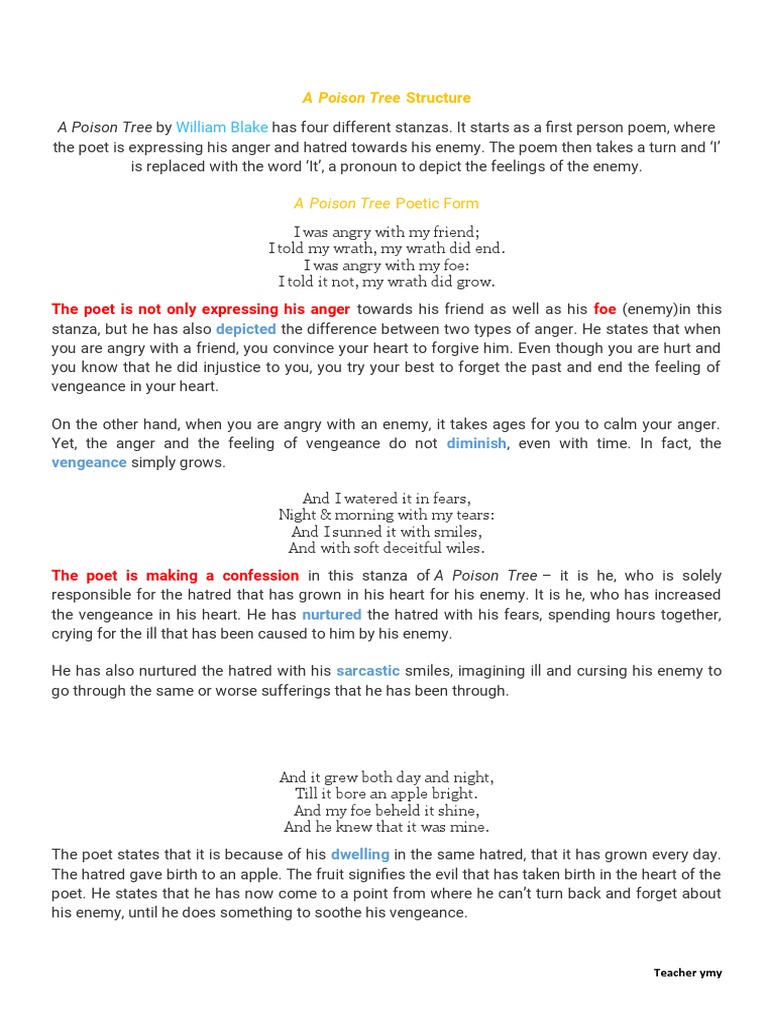 A Poison Tree - Notes | PDF | Anger