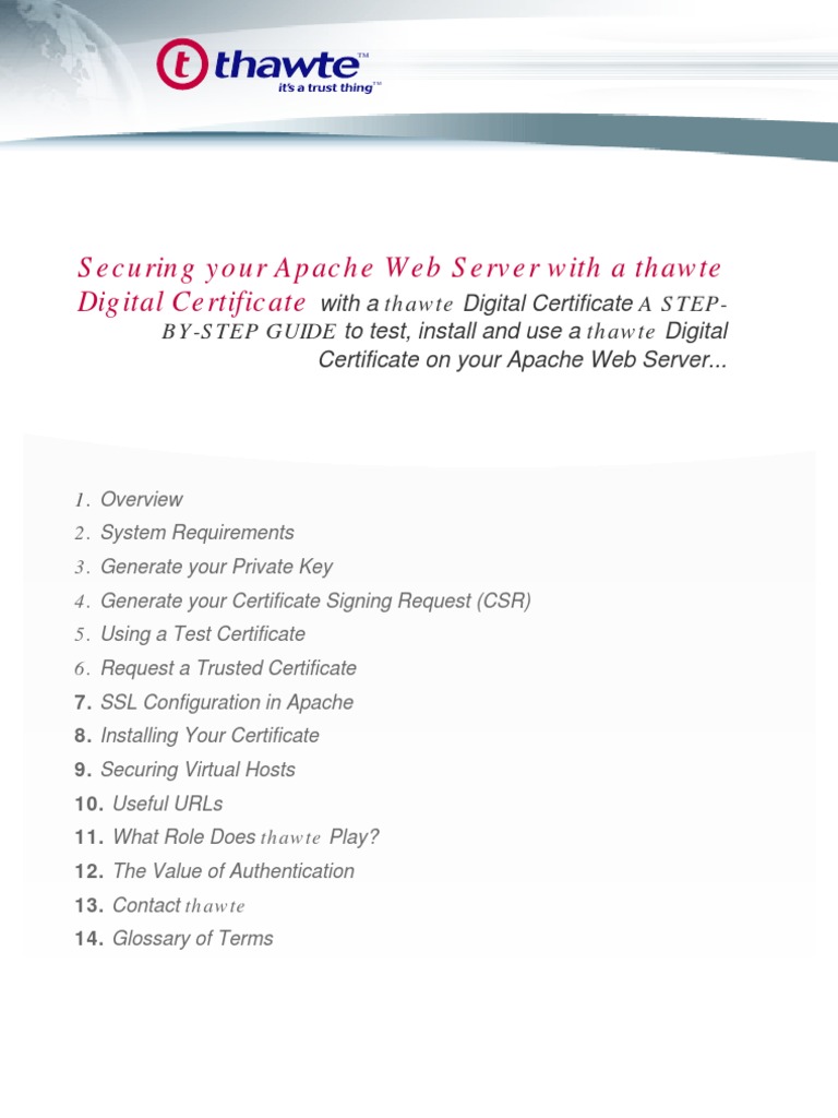 Securing Your Apache Web Server With A Thawte Digital Certificate | PDF | Public Key ...