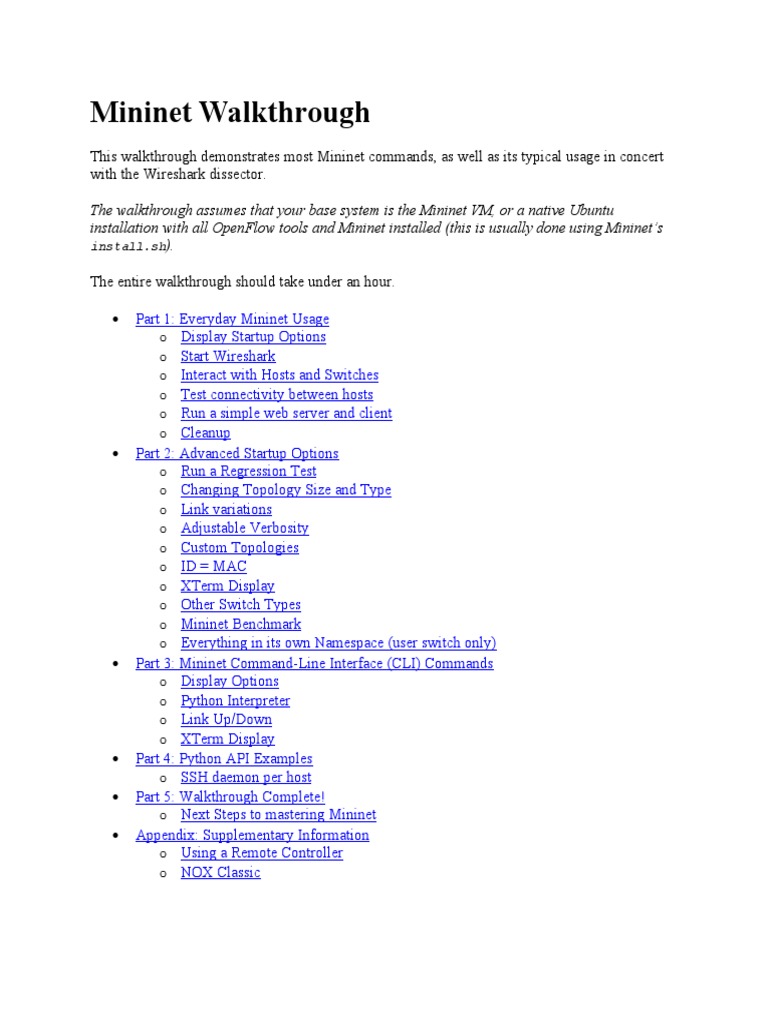 Mininet Walkthrough | PDF | Command Line Interface | Internet Protocols