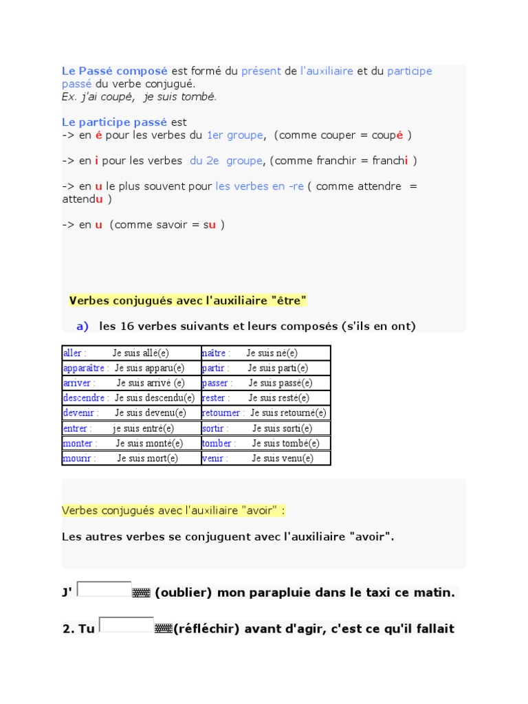 Formation du Passé Composé en Français | PDF | Verbe