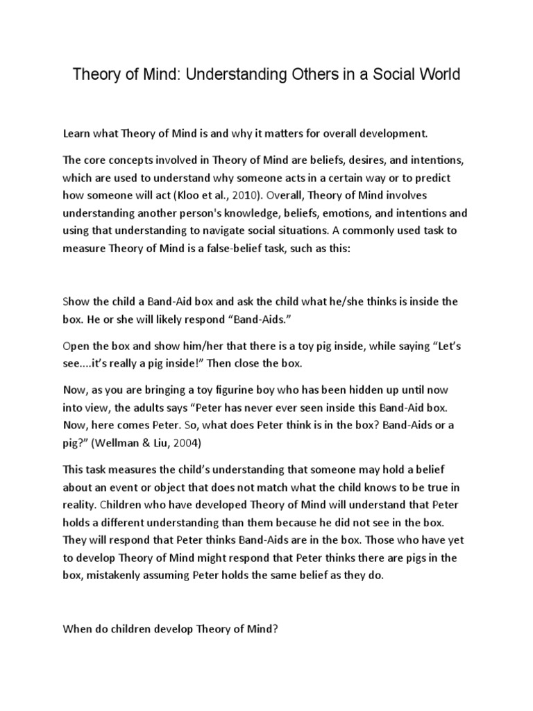 Understanding Others Through Theory of Mind | PDF | Theory Of Mind ...