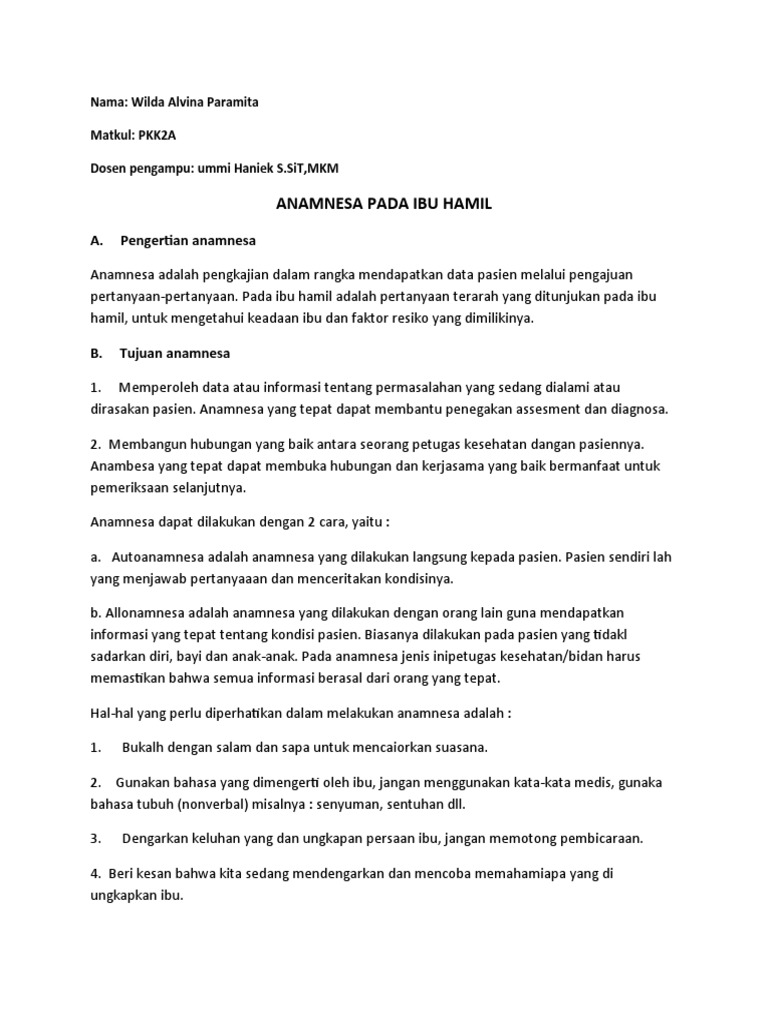 Anamnesa Ibu Hamil | PDF