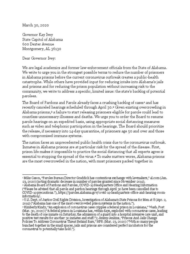 Parole Letter to Gov. Ivey | Parole | Incarceration In The United ...