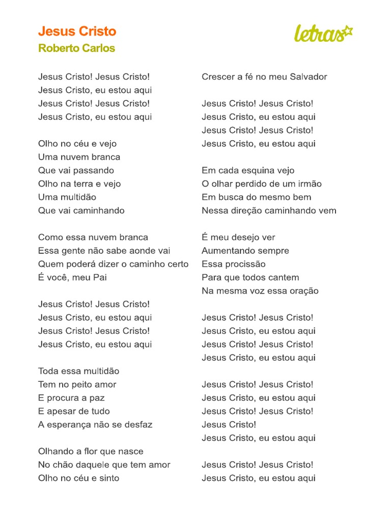 JESUS CRISTO - Roberto Carlos (Letra) | PDF