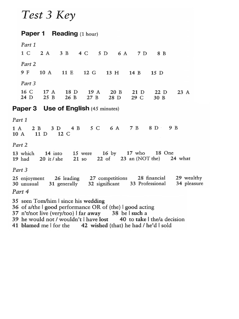 FCE 4 - Test 3 (Answer Key) | PDF | Weather