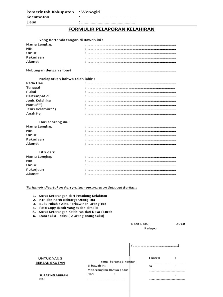 Formulir Akte Kelahiran | PDF