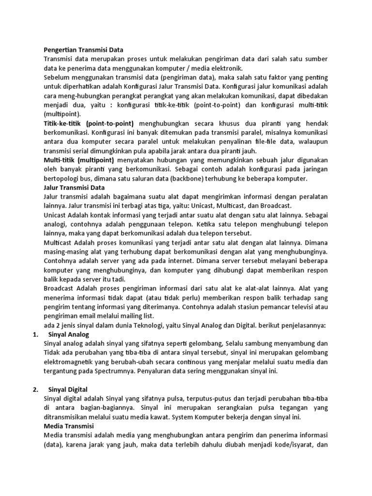 Pengertian dan Jenis Transmisi Data | PDF | Teknologi & Rekayasa