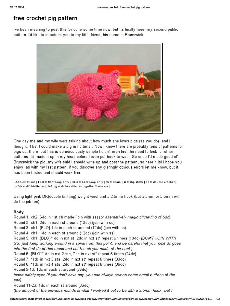 Crochet Pig Pattern | PDF | Crochet | Textiles