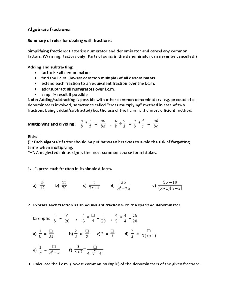Algebraic Fractions | PDF | Fraction (Mathematics) | Teaching Mathematics